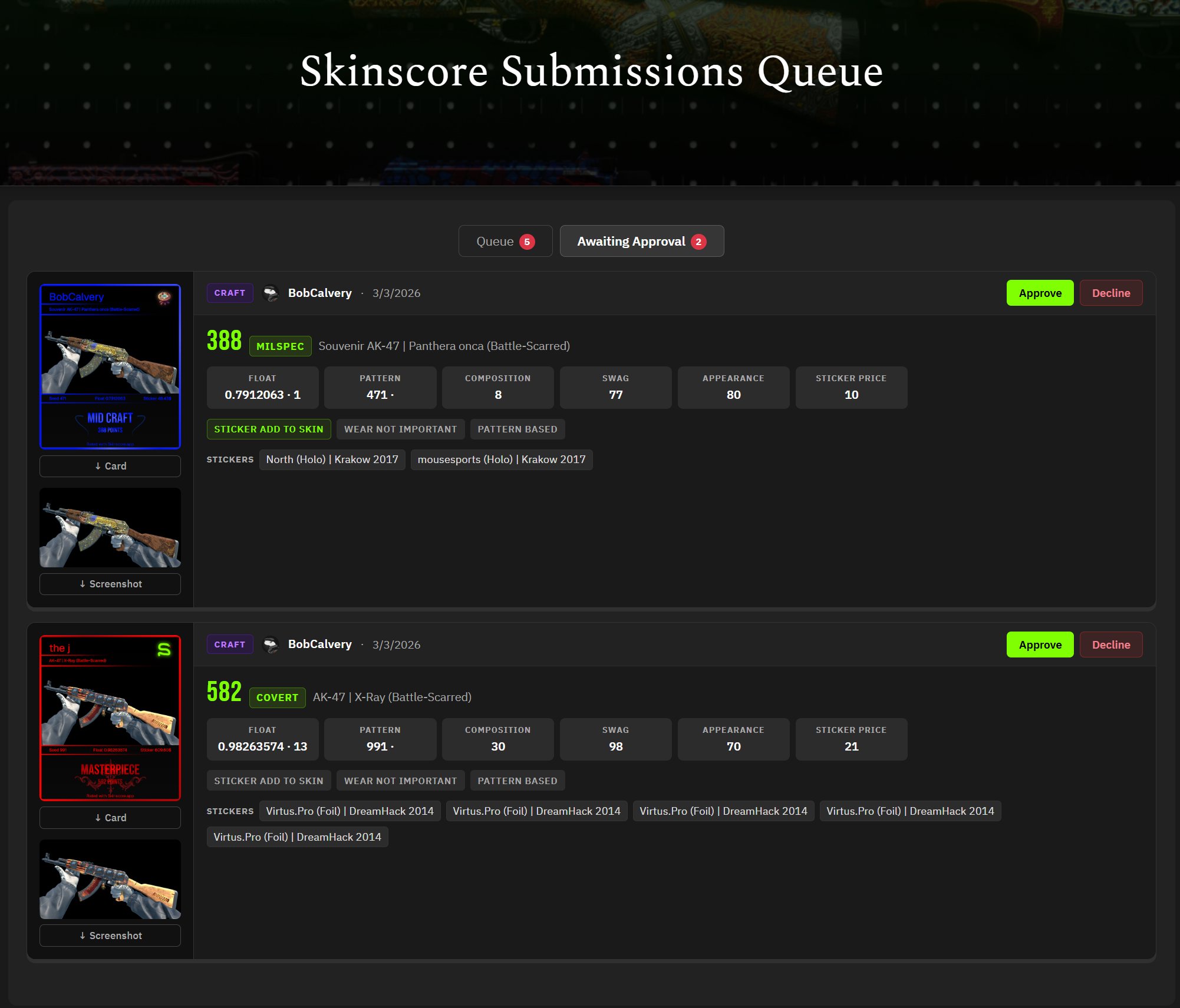 Skinscore - The Platform for CS2 Skins & Craft Ratings